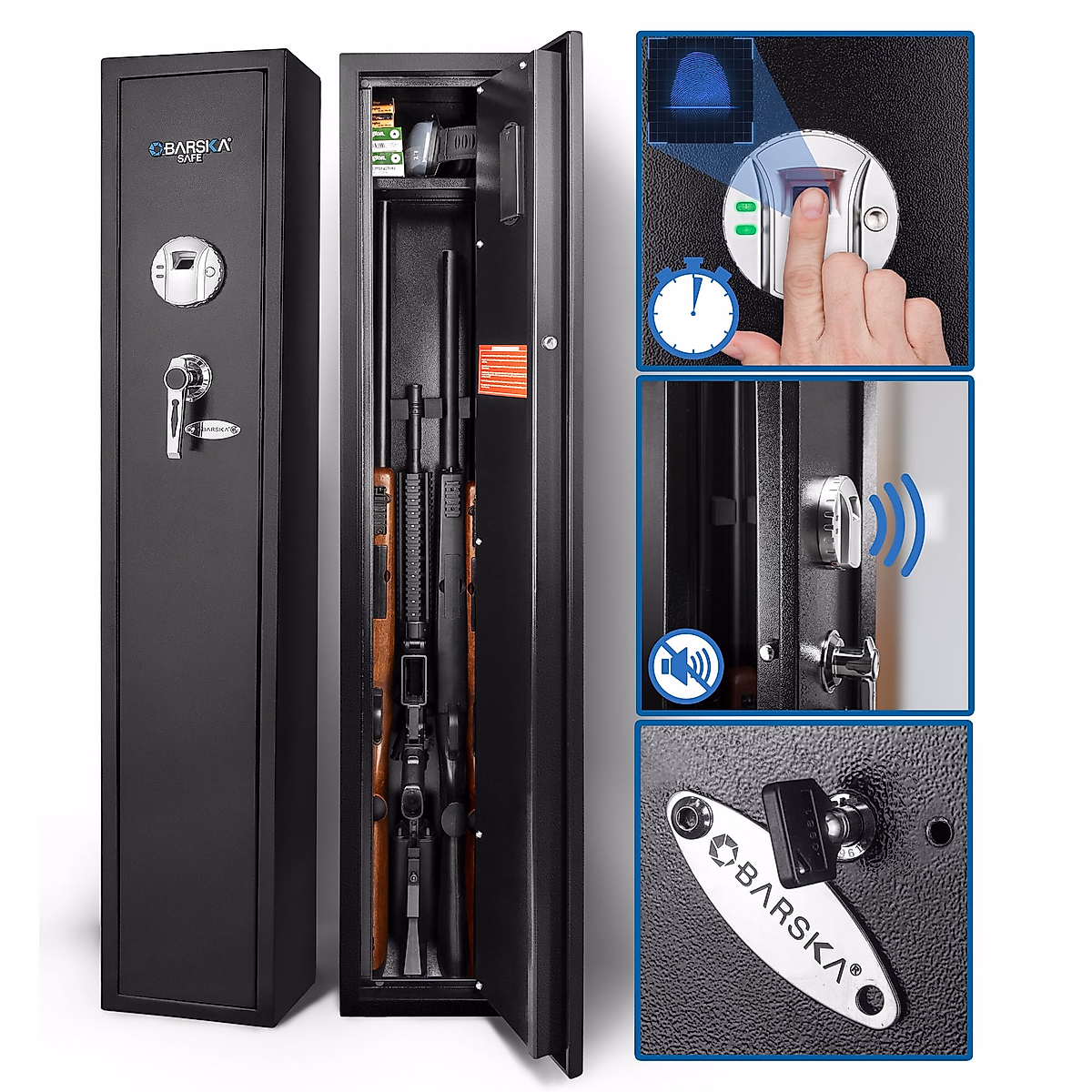 BARSKA Biometric Rifles, Firearms and Long Guns Safe with Removable Shelf and Accessory Storage Shelf Bundle