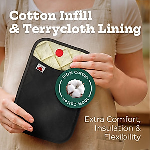 BIG RED HOUSE Oven Mitts and Pot Holders Sets, with The Heat Resistance of Silicone and Flexibility of Cotton, Recycled Cotton Infill, Terrycloth Lining, 480 F Heat Resistant Pair Black