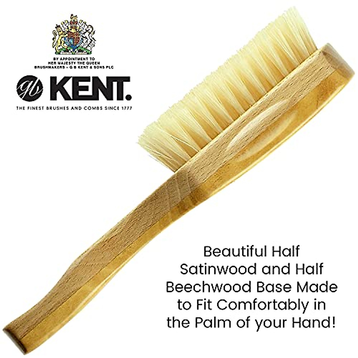 Kent OS11 Satinwood Rectangular Military Club Hair Brush and Facial Brush for Beard Care, Soft White Natural Boar Bristle Brush for Fine or Thinning Hair Mens Grooming, Hair Care, and Beard Brush