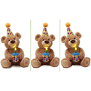 GUND Happy Birthday Teddy Bear Bear Animated Plush Toy, Glow-in-The-Dark Singing Stuffed Animal, Brown, 10”