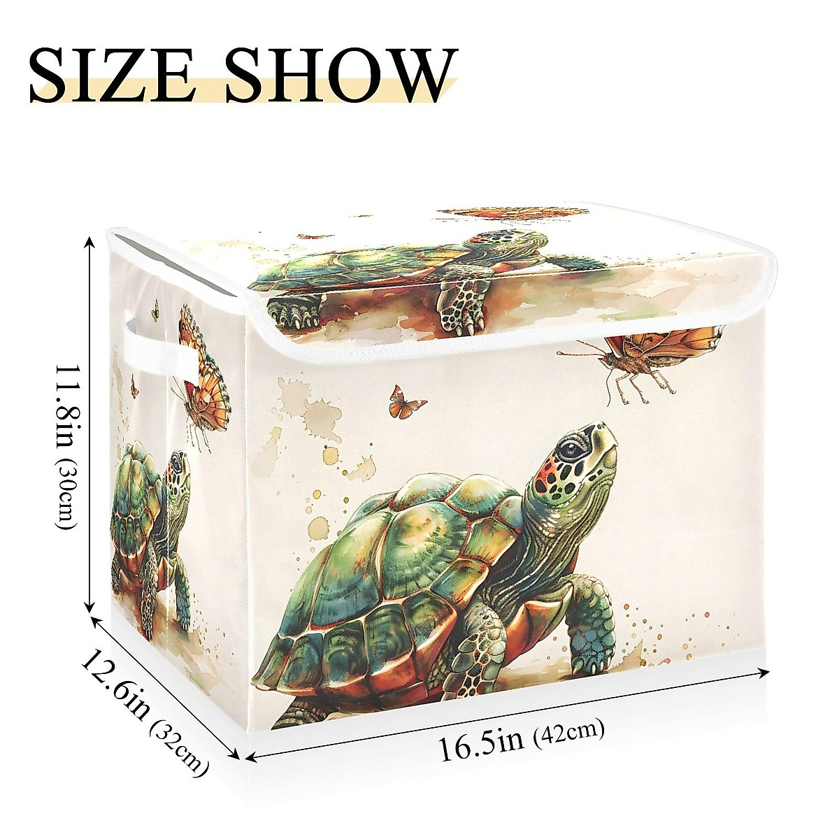 ALAZA Storage Bins Organizer Box Baskets Lidded Clothes for Shelves Closet Turtle Butterfly Collapsible Stackable Storage Cubes Handles