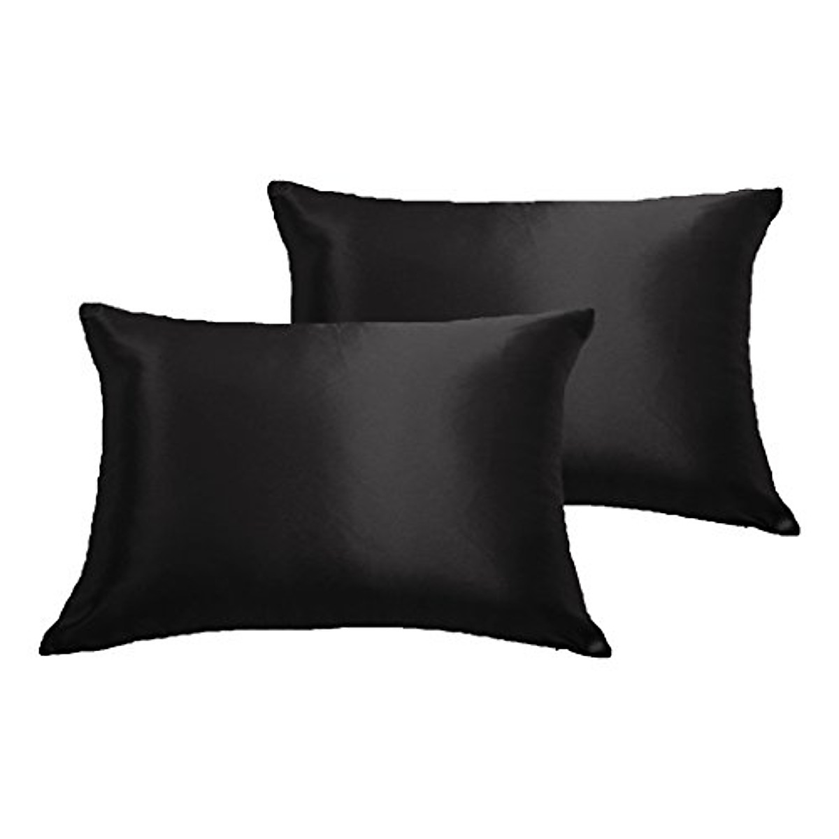 2-PCS Silky Soft Satin Solid Color Luxurious Decorative Throw Pillow Covers (Black, 12" x 20")