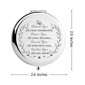 WHING Behind You All Your Memories - Pocket Travel Engraved Makeup Mirror for Women, Friends, Sister, Mom Coworkers Christmas Birthday Graduation Leaving Gifts