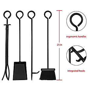 AMAGABELI GARDEN & HOME Firewood Rack Outdoor Indoor Heavy Duty Fireplace Tool Rack Firewood Holder Outdoor Wood Rack With 4 Pcs Tools Wrought Iron Wood Storage Log racks For Wood Stove Black