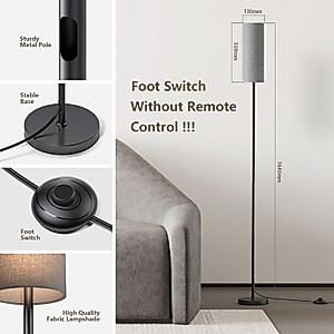 Lithomy Floor Lamps for Living Room with 3 Color Temperatures, Modern Standing Lamp Tall Industrial Reading for Bedroom, Living Room, Office, Kids Room,9W Bulb Included-Black with Gray Lampshade