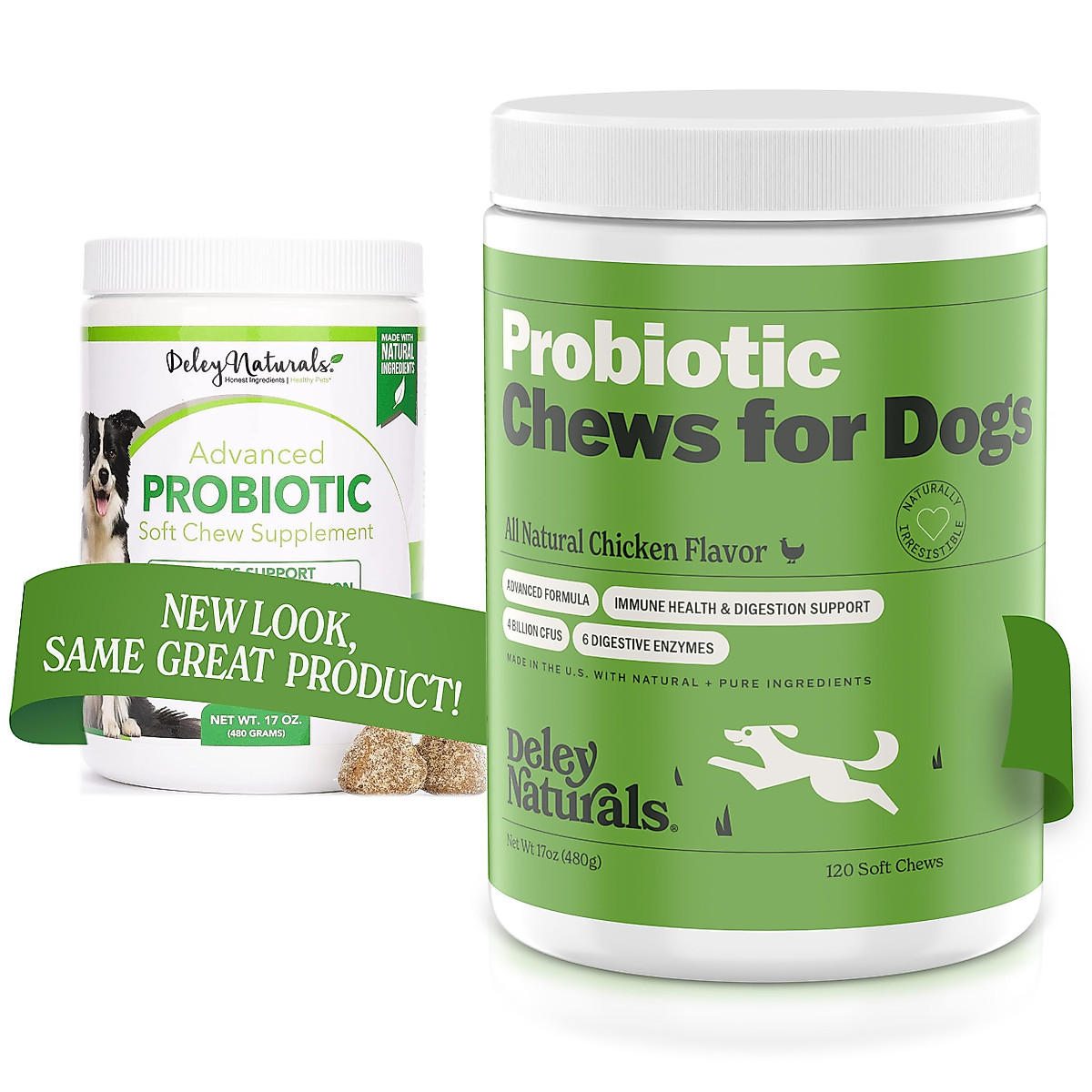 Deley Naturals Probiotics + Hip & Joint for Dogs, 2 x 120 Grain Free Chicken Soft Chews, Made in USA Dog Treats, Natural