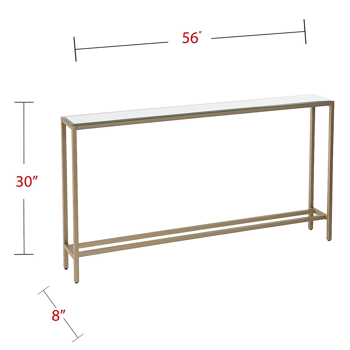 Furniture HotSpot Metal Skinny Console Table - Slim Profile w/Mirror Top (56x30)