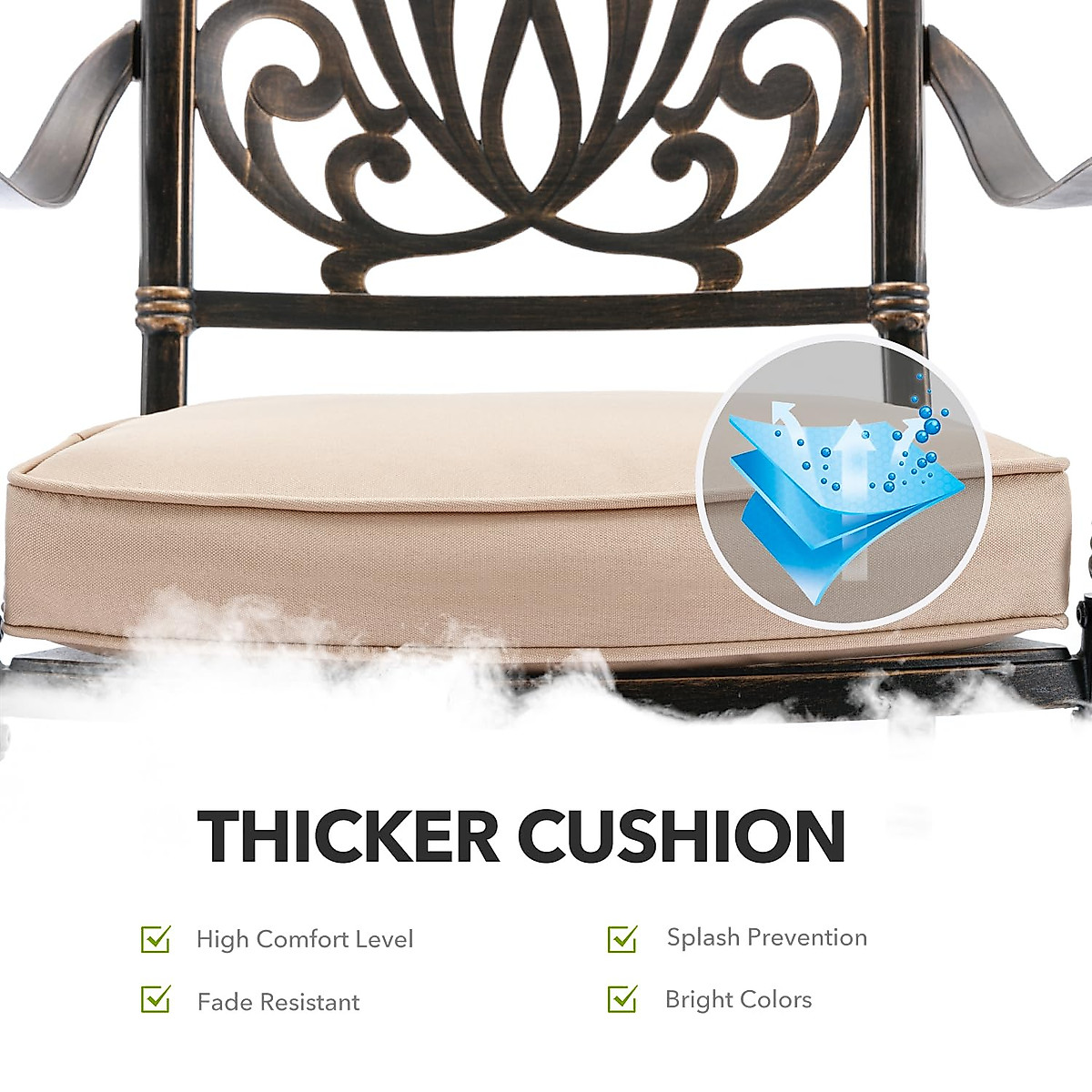 Patio Dining Chairs Set of 2, Elizabeth Outdoor Cast Aluminum Patio Chairs Weather Resistant with Thicker Cushions for Patio Deck Garden…