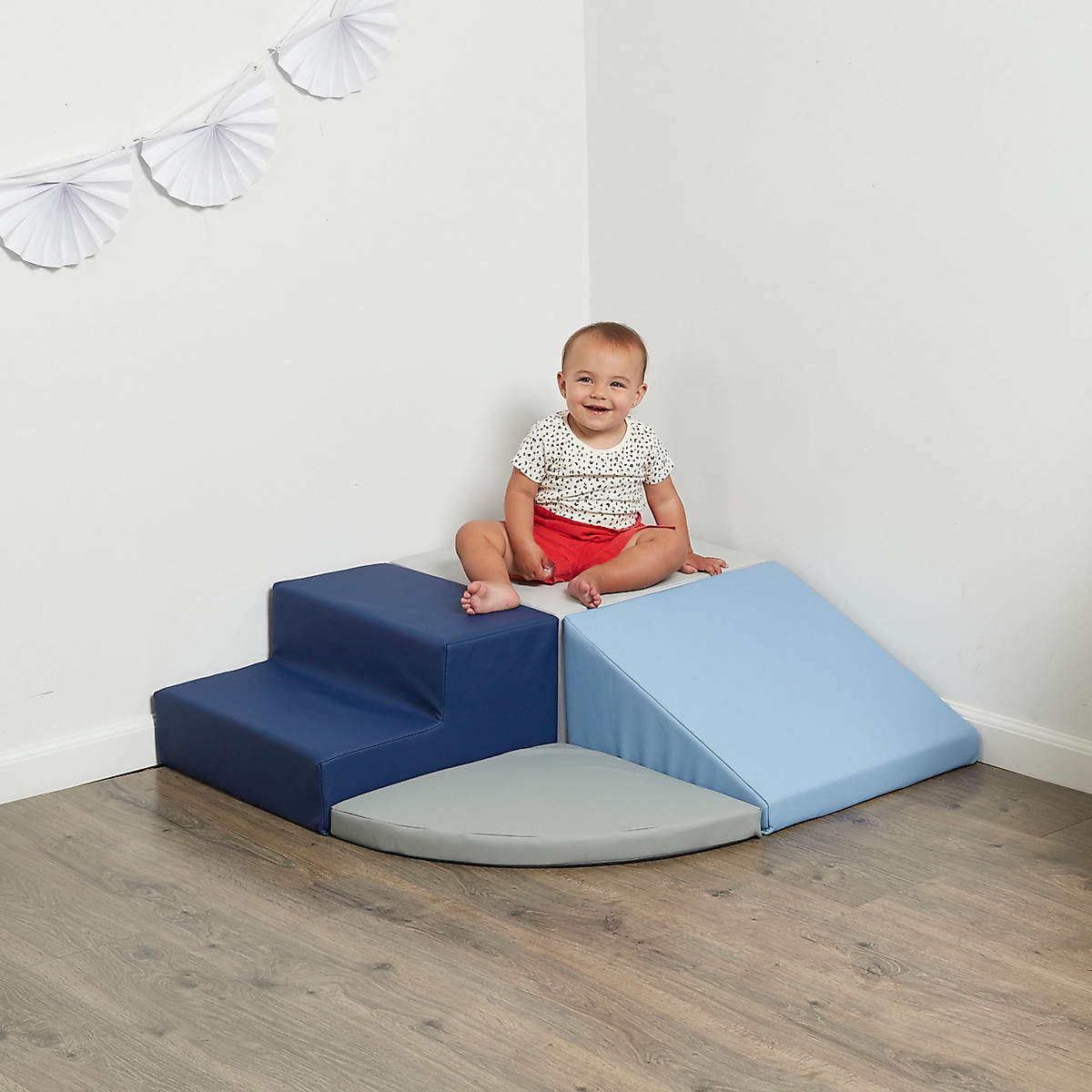 SoftScape Toddler Playtime Corner Climber, Indoor Active Play Structure for Toddlers and Kids, Safe Soft Foam for Crawling and Sliding (4-Piece Set) - Navy/Powder Blue, 11619-NVPB