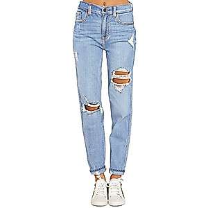 GRAPENT Jeans for Women High Waist Stretchy High Waisted Ripped Distressed Mom Jeans Boyfriend Tapered Ankle Length Denim Jean Pants Ballad Blue Color Size Medium Size 8 - Size 10