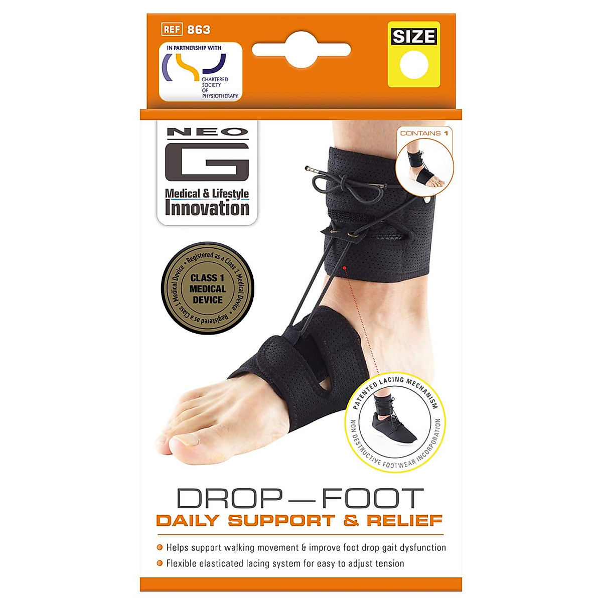 Neo-G Drop Foot Daily Support & Relief – Helps with Drop Foot, Nerve Injury, Foot Position, Relieve Pressure, Ankle & Foot Orthosis – Class 1 Medical Device - L - Black