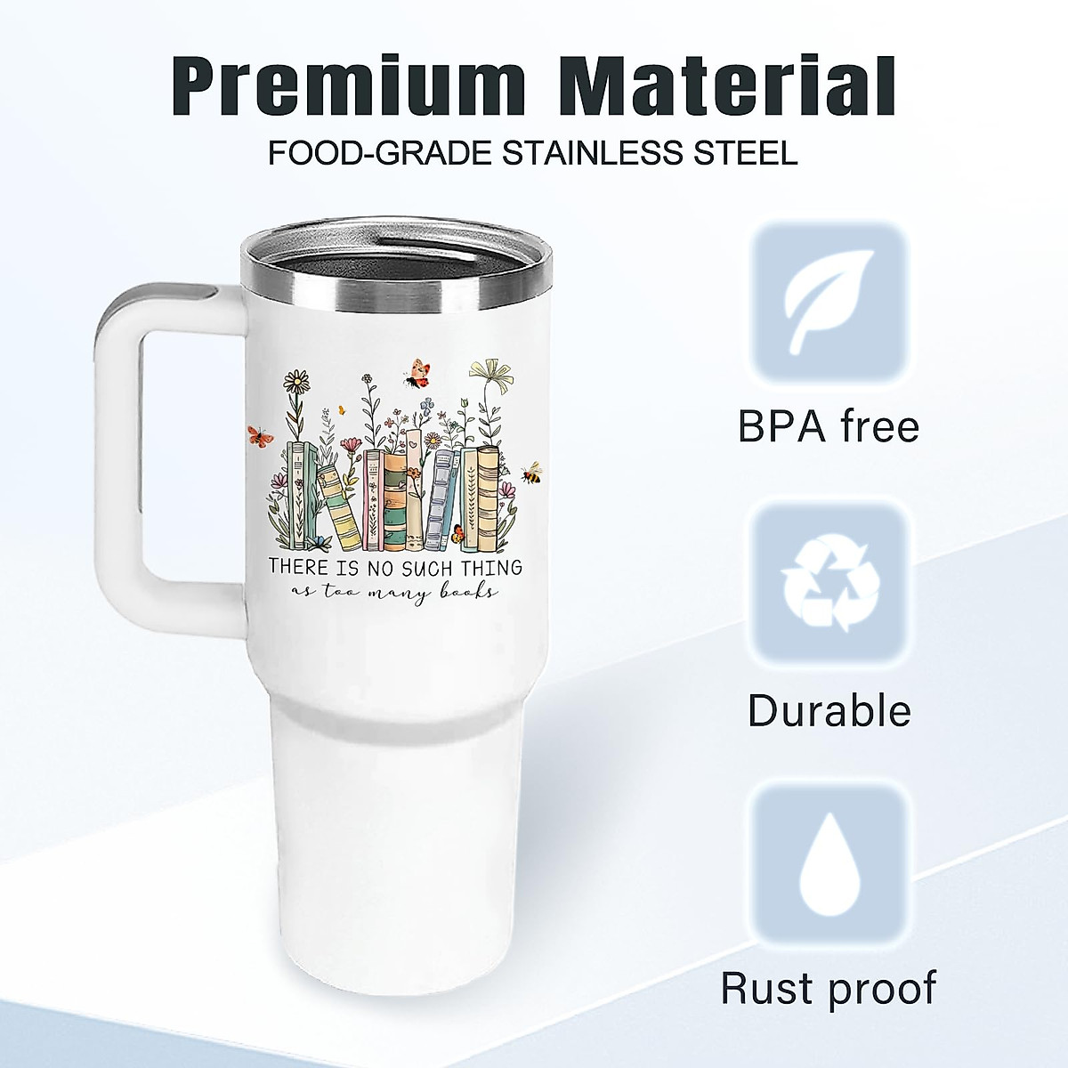 HYMONA Book Lover Gifts for Women - 40 Oz Book Lovers Coffee Tumbler with Handle - Book Cups, Birthday Gifts for Book Lovers Women/Readers Gifts, Librarian/Bookish/Book Club/Bookworm/Reading Gift