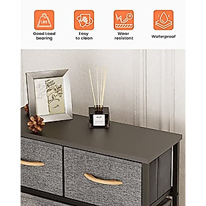 Pellebant Dresser for Bedroom with 7 Drawers, Tall Dresser Vertical Storage Tower, Sturdy Metal Frame, Fabric Storage Bins with Wooden Handle and Wooden Top, Organizer Unit for Closet/Hallway, Grey