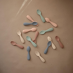 mushie Silicone Toddler Starter Spoons | 2 Pack (Blush/Shifting Sand)