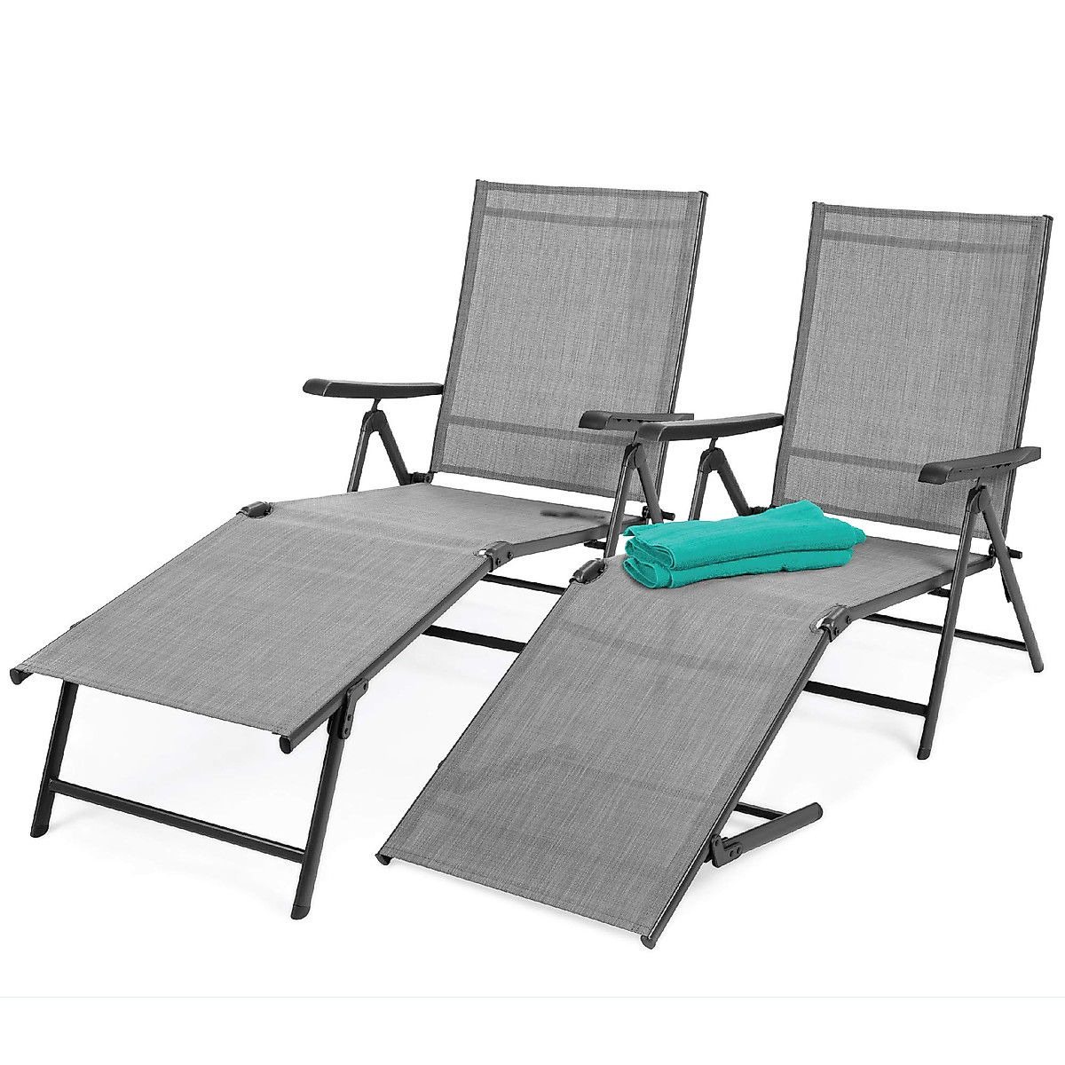 Best Choice Products Set of 2 Outdoor Patio Chaise Lounge Chair Adjustable Reclining Folding Pool Lounger for Poolside, Deck, Backyard w/Steel Frame, 250lb Weight Capacity - Gray