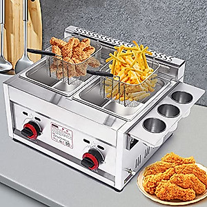 6L*2Commercial Stainless Deep Fryer,Counter top gas fryer,double tank electric fryer with basket,for restaurants, gourmet stores, family gatherings