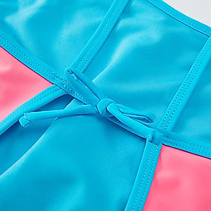 Girls Swimsuit Color Printed Backless Shoulder Swimwear One Piece Swimsuit Sport Set Swimwear for Girls 6-14Years (Multicoloured, M)