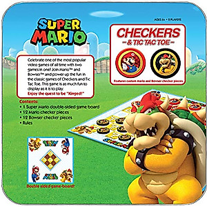 USAOPOLY Super Mario Checkers & Tic-Tac-Toe Collector's Game Set for 2 players | Featuring Mario & Bowser | Collectible Checkers and TicTacToe Perfect for Mario Fans, Model Number: CM005-637-002001-06