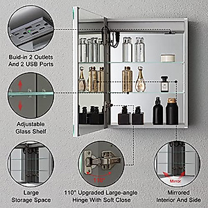 DURLDENG Lighted Medicine Cabinet with Outlet，20x26 Inch Recessed Or Surface Bathroom Medicine Cabinet with Mirror Lights,Led Lighted Medicine Cabinet Mirror Wall Mounted,Anti-Fog,Dimmable,3 Shelves