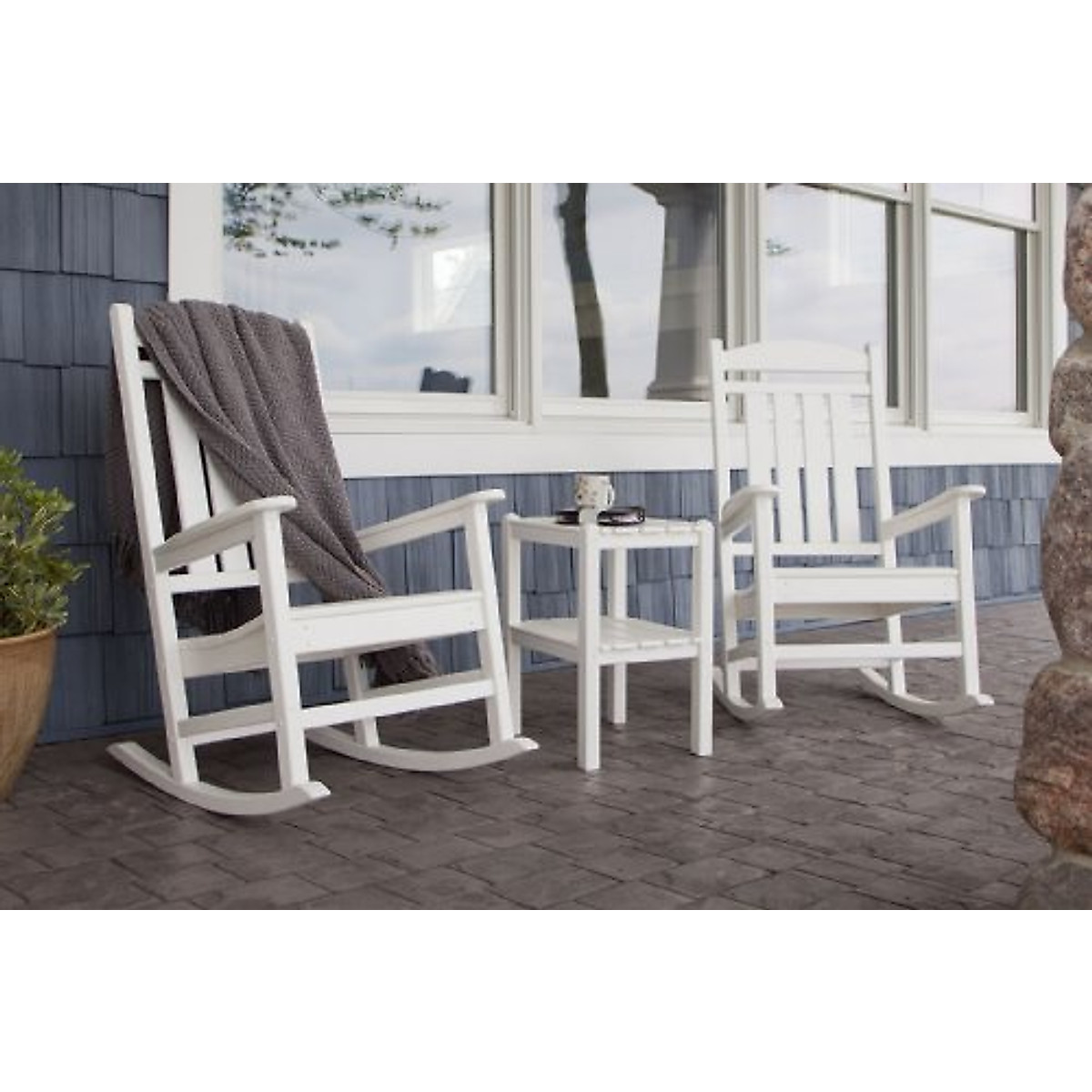 POLYWOOD R100WH Presidential Rocking Chair, White & SBT18WH South Beach 18" Outdoor Side Table, White