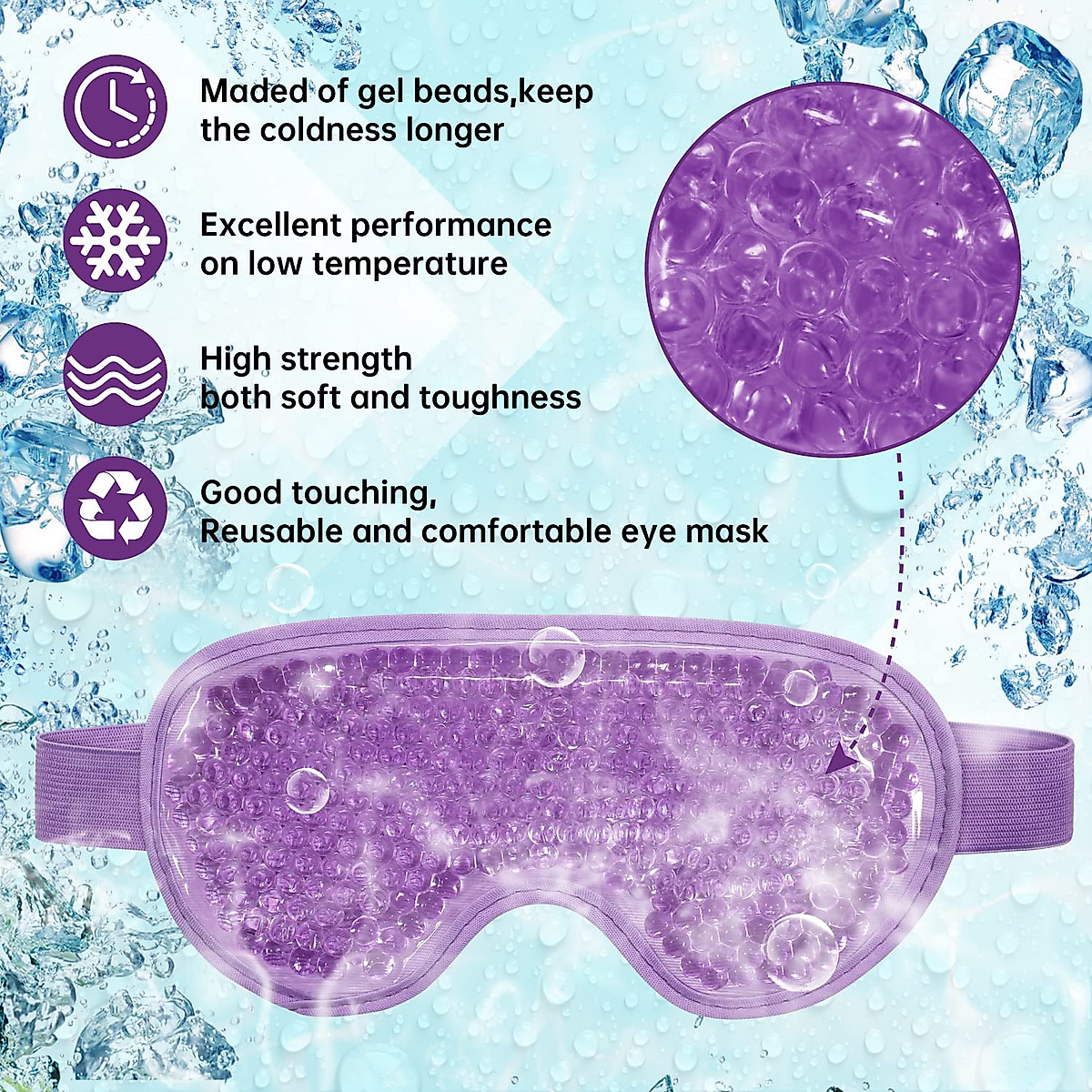 2 PCS Ice Eye Mask Reusable Hot Cold Therapy Gel Bead Eye Mask for Puffiness/Dark Circles/Eye Bags/Dry Eyes/Headaches/Migraines/Stress Relief,Cooling Eye Mask,Ice Pack for Eyes (Purple)