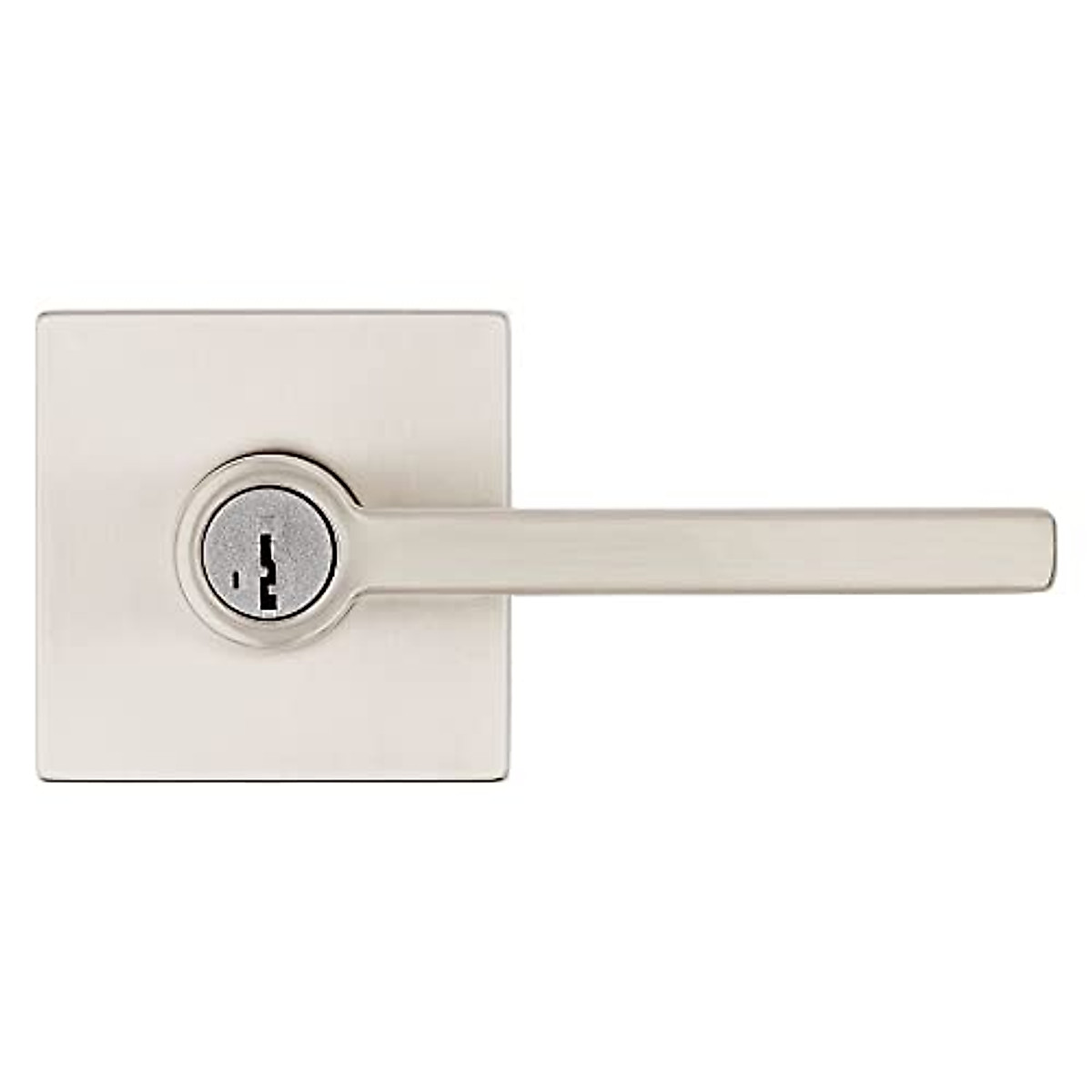 Kwikset Halifax Entry Door Handle with Lock and Key, Secure Keyed Reversible Lever Exterior, For Front Entrance and Bedrooms, Satin Nickel, Pick Resistant Smartkey Rekey Security and Microban