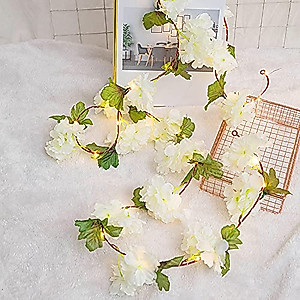 Mhuan 2.2m 25 Lights Simulation White Cherry Blossom Wisteria Flower Rattan String Light Artificial Flower Decorative Atmospheres String Lights for Home Garden Festival Wedding Party Decor
