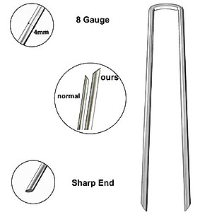 AAGUT 12 Inch 8 Gauge Galvanized Garden Landscape Staples Fence Stakes 20 PCS Anti-Rust Landscape Pins for Secure Lawn Fabric, Weed Barrier Fabric, Ground Cover, Dripper Irrigation Tubing Soaker Hose