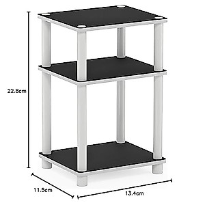 Furinno Just 3-Tier Turn-N-Tube End Table / Side Table / Night Stand / Bedside Table with Plastic Poles, 1-Pack, White/White