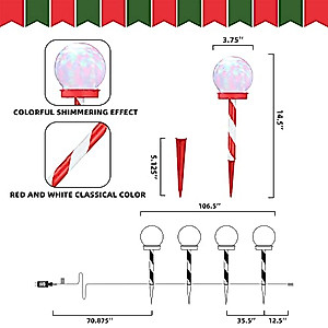 EAMBRITE 4PK RGB Ball Candy Cane Pathway Markers Light with Rotating Projector Waterproof Outdoor Stake Lights Decorative for Pond Garden Patio Landscape