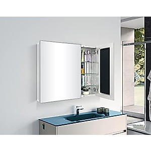 FOMAYKO Aluminum Bathroom Medicine Cabinet with Farmhouse Silver Metal Framed 30(H) x26(W) Inches Double Door Recess or Surface Mount Mirror Cabinet for Bathroom Toilet Kitchen
