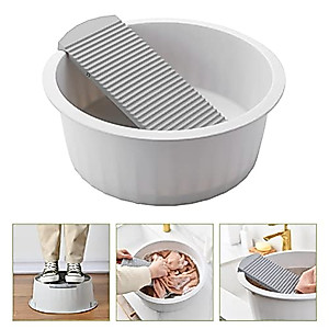 Laundry Wash Basin with Washboard: Washing Clothes Bucket Hand Wash Board Plastic Basin for Laundry Japanese Laundry Tub for Diaper T Shirt Underwear Grey