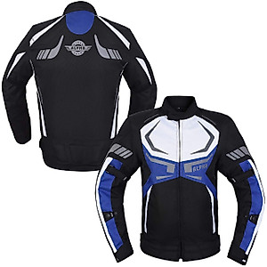MOTORCYCLE JACKET MENS CE ARMORED BIKERS RIDING RACING WATERPROOF ALL SEASON JACKET (BLUE, X-LARGE)