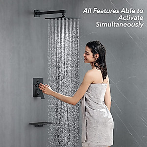 VANFOXLE Shower Faucets Sets Complete Matte Black Shower System with Tub Spout Push Button Diverter Shower Faucet Fixtures with 2 in 1 Handheld, 10 Inch Shower Head(Rough-in Valve Body and Trim)