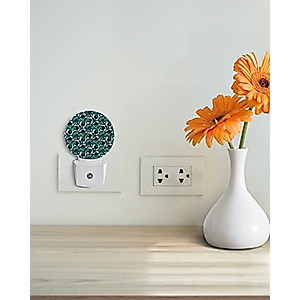 ILYBEEN Summer Monstera Tropical Leaves LED Night Lights Plug-in Nightlight with Auto Dusk to Dawn Sensor, Hexagon Texture Round Lamp for Bedroom,Hallway,Bathroom