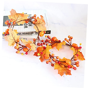 VOSAREA Maple Pumpkin Wreath Mini Autumn Wreath Farmhouse Fall Garland Halloween Party Wreath Decorative Hanging Wreath Pumpkin Candle Ring Mini Maple Leaf Front Door Iron Wire Ornaments