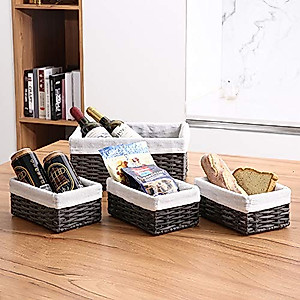 HOSROOME Handmade Wicker Baskets for Organizing Storage Basket Set Woven Decorative Organizing Nesting Baskets for Bedroom Bathroom(Set of 4,Grey)