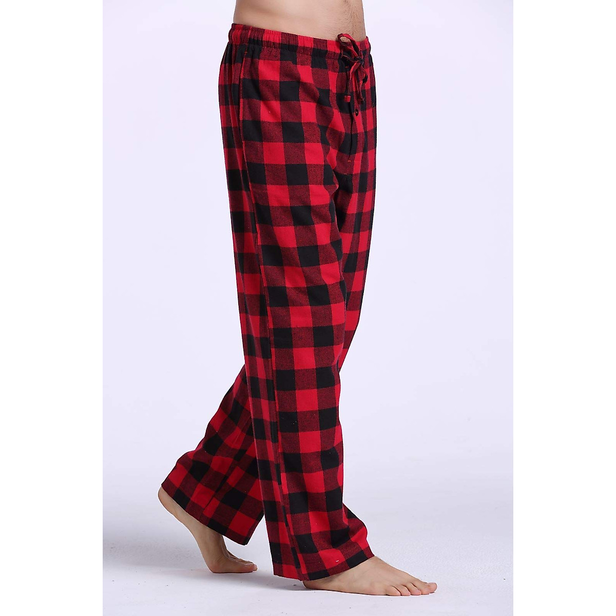 CYZ Men's 100% Cotton Super Soft Flannel Plaid Pajama Pants-BlackRedGingham-L