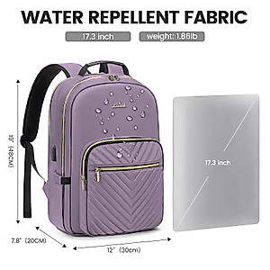 LOVEVOOK Laptop Backpack for Women 17.3 inch,Cute Womens Travel Backpack Purse,Professional Laptop Computer Bag,Waterproof Work Business College Teacher Bag Carry on Backpack with USB Port,Taro Purple