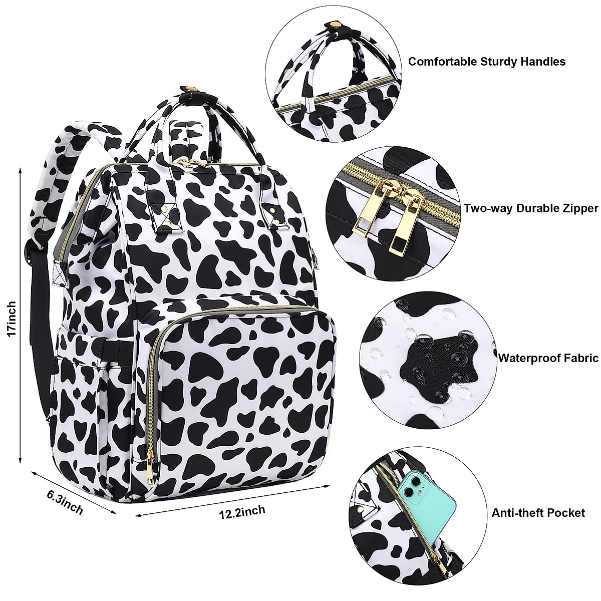 Yusudan Cow Print Laptop Backpack for Womens Girls, College Backpacks School Bag Bookbag 15.6 Inch Computer Backpack
