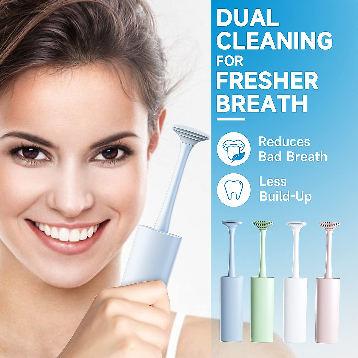 𝟒 𝐏𝐀𝐂𝐊 𝐓𝐨𝐧𝐠𝐮𝐞 𝐒𝐜𝐫𝐚𝐩𝐞𝐫 𝐂𝐥𝐞𝐚𝐧𝐞𝐫, Tongue Brush Scrapers with Travel Handy Case for Adults, Kids, Children, Healthy Oral Care, Easy to Use, Solft Help Fight Bad Breath