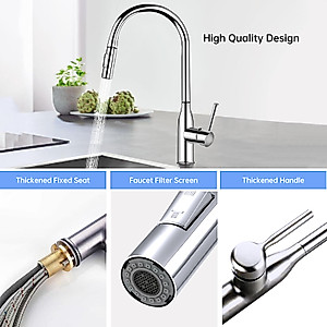 KUKKUME Kitchen Faucets with Pull Down Sprayer, Single Handle Kitchen Sink Faucet Modern Staninless Steel Kitchen Faucet Chrome