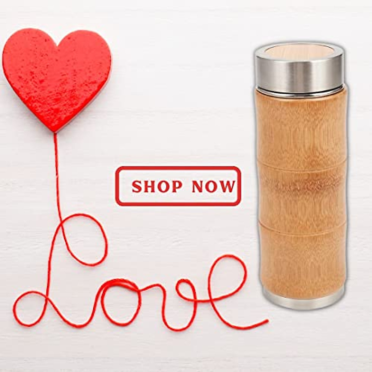 Bamboo Tea Tumbler with Infuser & Strainer 16oz/460ml - Keeps Hot & Cold for 12 Hrs - Vacuum Insulated Stainless Steel Travel Tea Tumbler Infuser Bottle Leaf Tea & Coffee|Tea Mug|Tea Tumbler