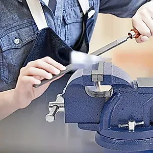 LFGUD 6" Bench Vise, 6" Jaw Width 6.5" Jaw Opening 360° Swivel Base Clamp Table Vise Heavy Duty Bench Vise for Woodworking, Cutting Conduit, Drilling, Metalworking, Home Workshop Use and DIY Jobs