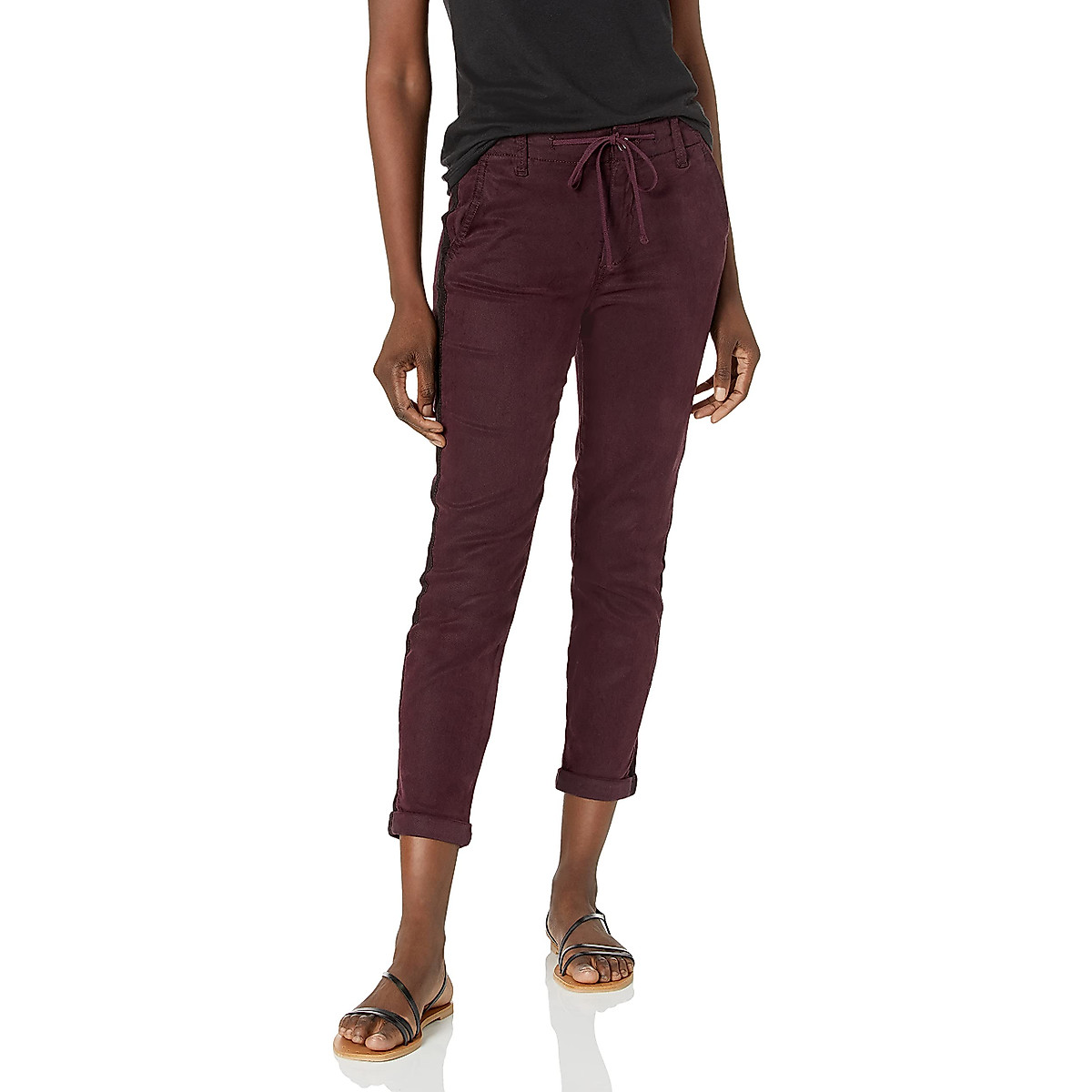 PAIGE Women's Christy Off Duty High Rise Tapered Pant W/Grosgrain Side Stripe, Vintage Deep Berry, 30