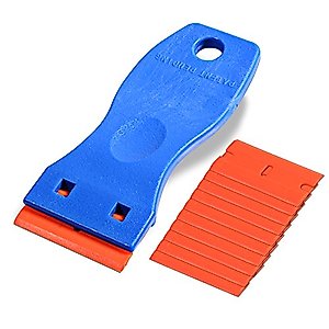 EHDIS 1.5" Plastic Razor Scraper with 10pcs Double Edged Plastic Blades for Removing Labels Stickers Decals on Glass Windows (Blue)