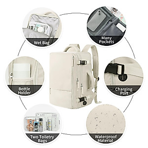 Hanples Travel Backpack for Women as Person Item Flight Approved, Large Carry On Backpack, 17.3 Inch Laptop Backpack, Waterproof Backpack, Hiking Backpack, Casual Bag (Beige)