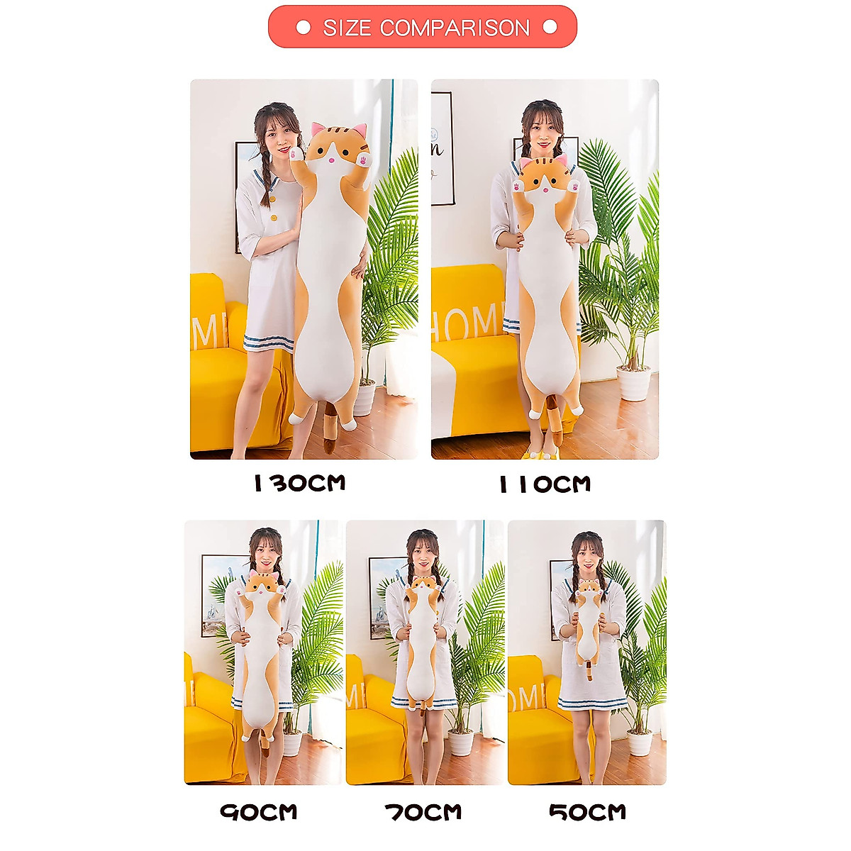 MIAOHAHA Plush Cat Soft Kids Plush Toy Pillow Plush Long Cotton Kitten Cuddly Toy Stuffed Animal Toy Gift for Kids Girlfriend(Gray, 50cm/19.7in)