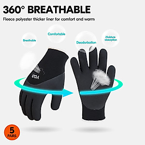 Vgo... 5-Pairs Freezer Winter Work Gloves, Double Lining Rubber Latex Coated for Outdoor Heavy Duty Work (Size M, Black, RB6032)