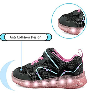 SKYWHEEL Black Hook and Loop Toddler Shoes Size 11 Girls Light up Breathable Led Tennis Little Kids Sneakers (Black Size 11)